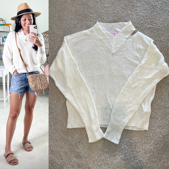 Pink Lily | Sweaters | Pink Lily Ivory Cutout Sweater | Poshmark